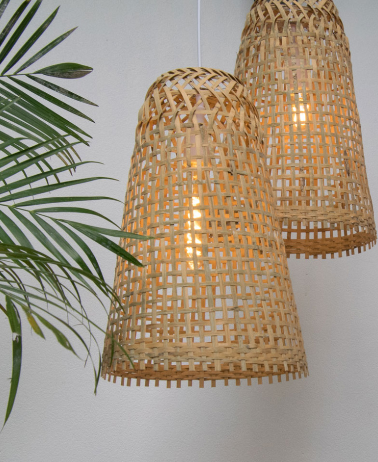 Set of 3 Cone Shaped Bamboo Pendant Lights