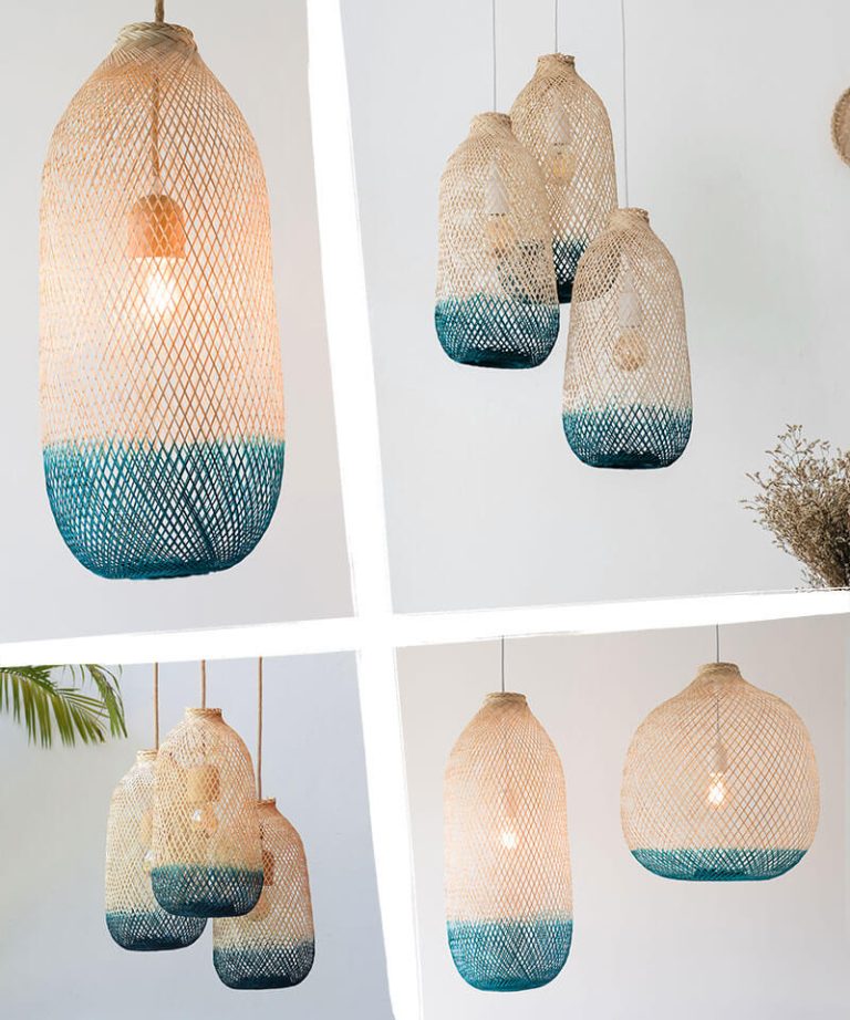Natural Wood & Turquoise Teal Pendant Light Shade