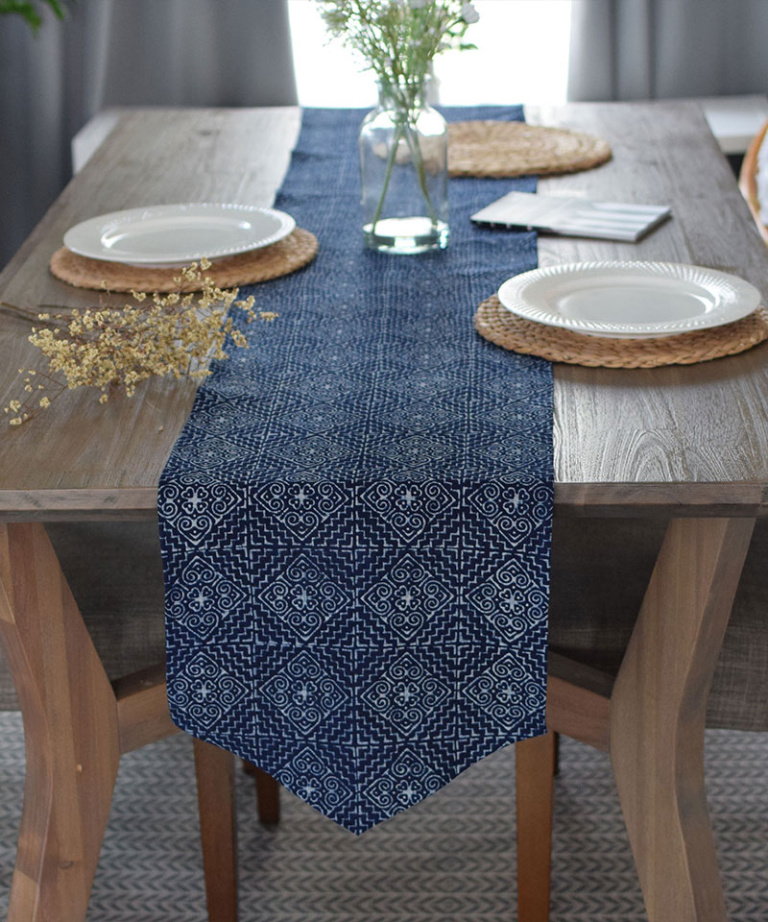 Custom Length Hmong Hill Tribe Batik Indigo Table Runner