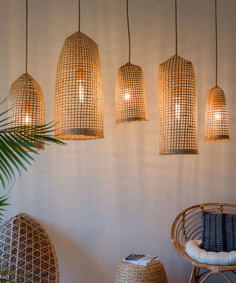Repurposed Woven Bamboo Trap Basket Boho Light Fixture
