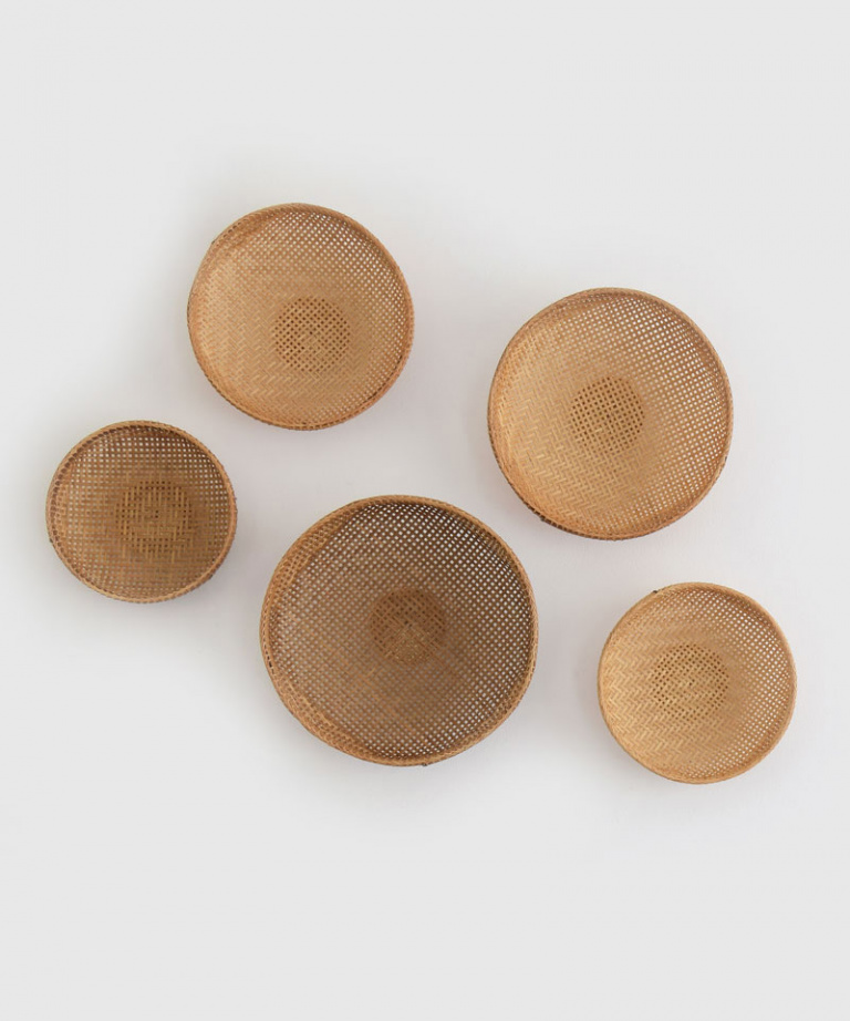 Set of 5 Handwoven Brown Rattan Bowl Wall Decor