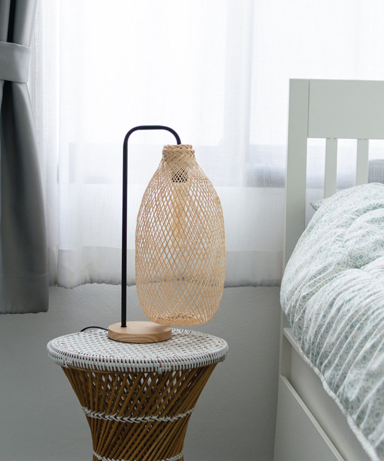 Classic Bamboo Rattan Table Lamp - Black & Wood