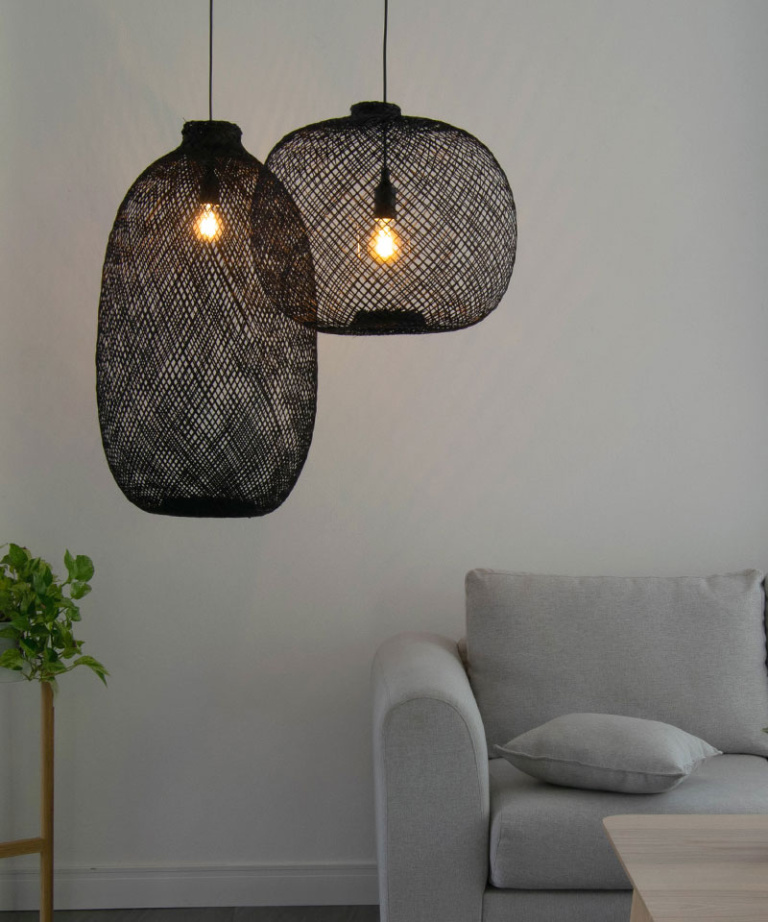 Handmade Woven Bamboo Black Pendant Light - Lanna Passa
