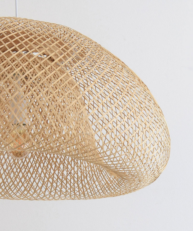 Thai Bamboo Fish Trap Pendant Light Shade - Plug-In Fixture