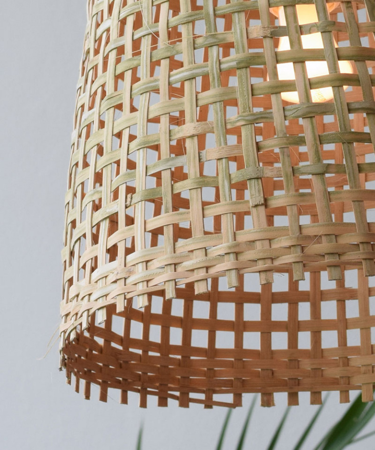 Set of 3 Cone Bamboo Pendant Lights - Plug In / Swag