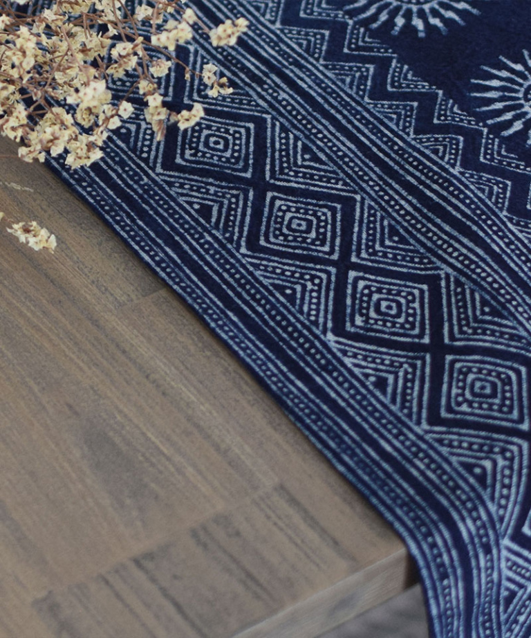 Hill Tribe Indigo Batik Long Table Runner