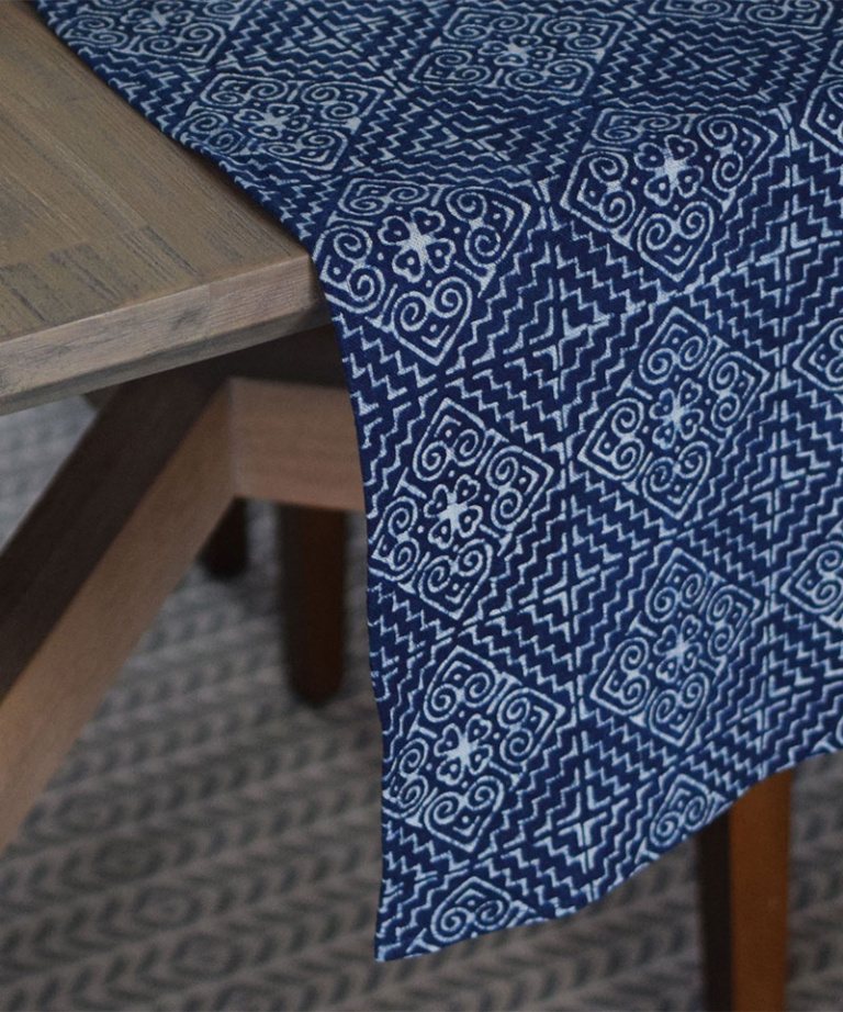 Custom Length Hmong Hill Tribe Batik Indigo Table Runner