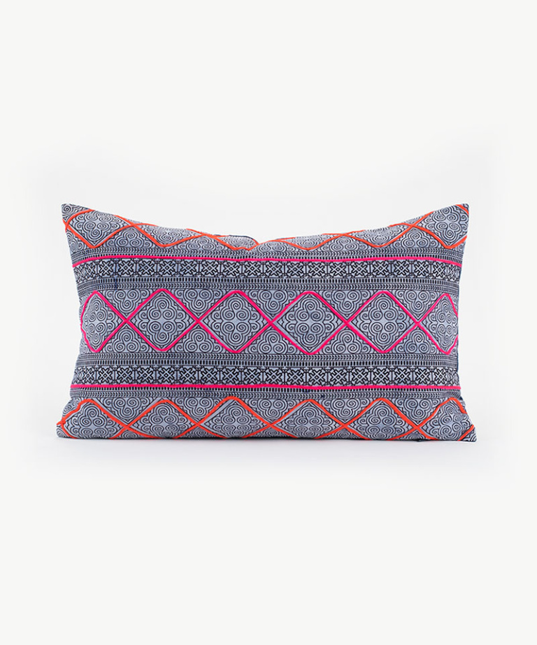 Colorful Embroidered Hill Tribe Fabric Lumbar Cushion
