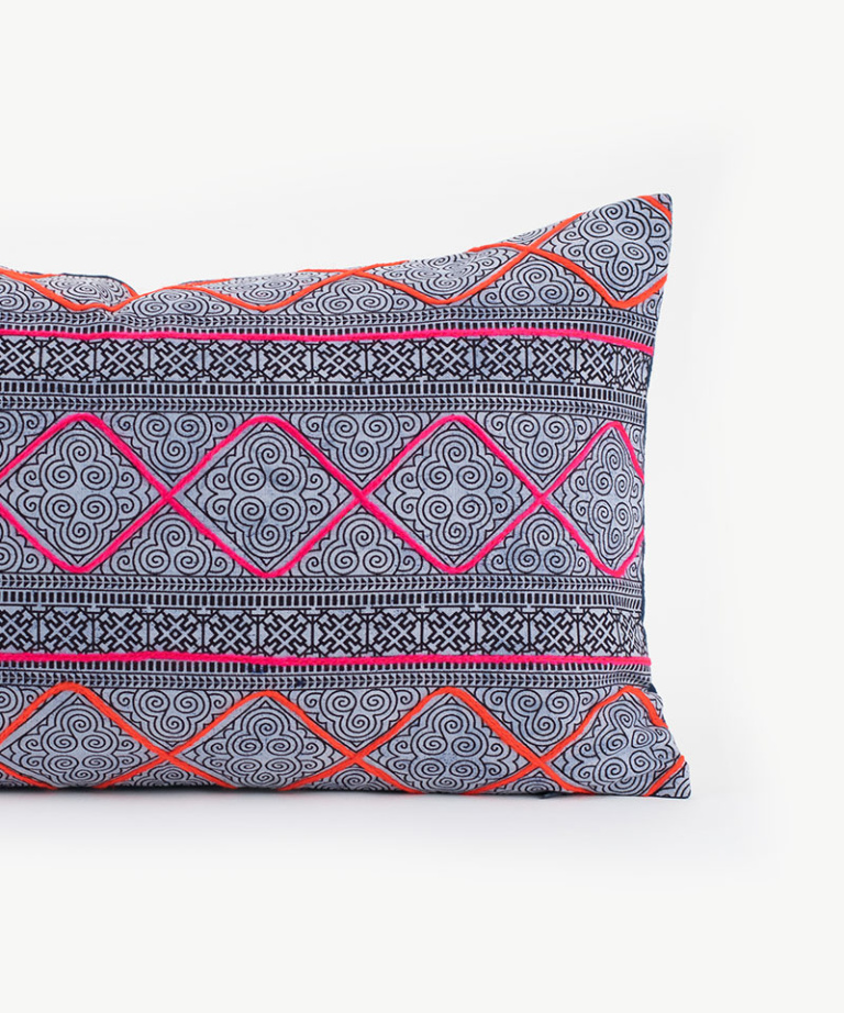 Colorful Embroidered Hill Tribe Fabric Lumbar Cushion