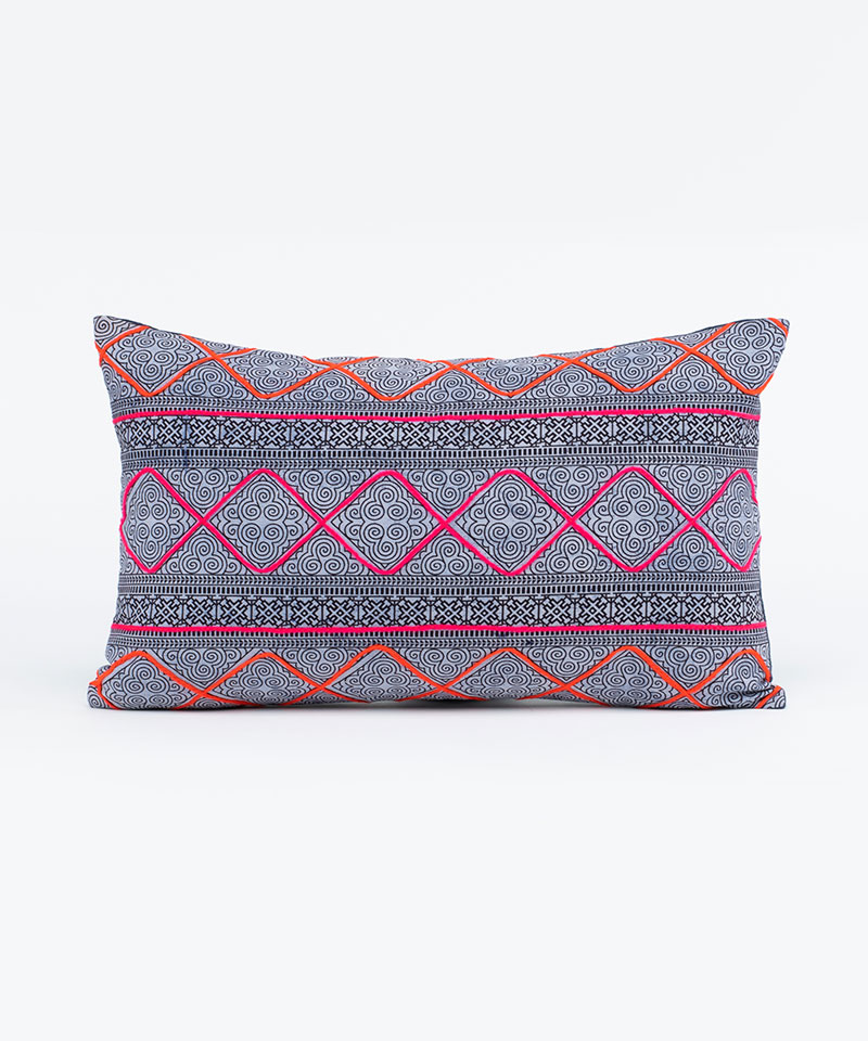 Colorful Embroidered Hill Tribe Fabric Lumbar Cushion