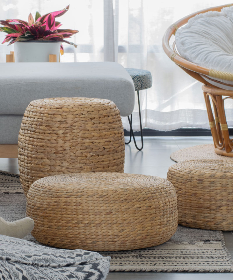 Water Hyacinth Foot Rest Ottoman Pouf - Medium