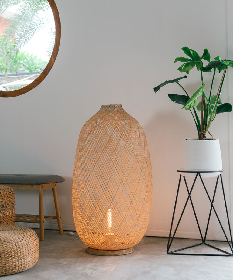 Jumbo Size Free Standing Woven Bamboo Large Floor Lamp