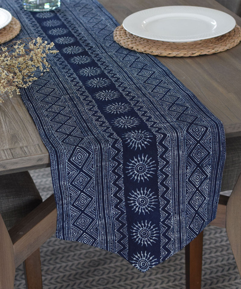 Hill Tribe Indigo Batik Long Table Runner