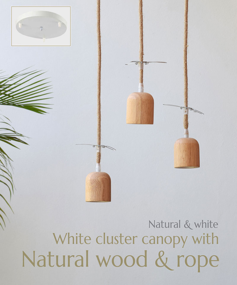 Wood & Rope Bamboo Pendant Light Set - Triple Cluster Canopy