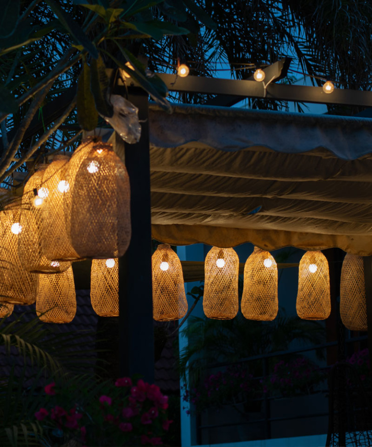 Outdoor Bamboo Garden Lighting Set - 10m Cable / 30 Basket