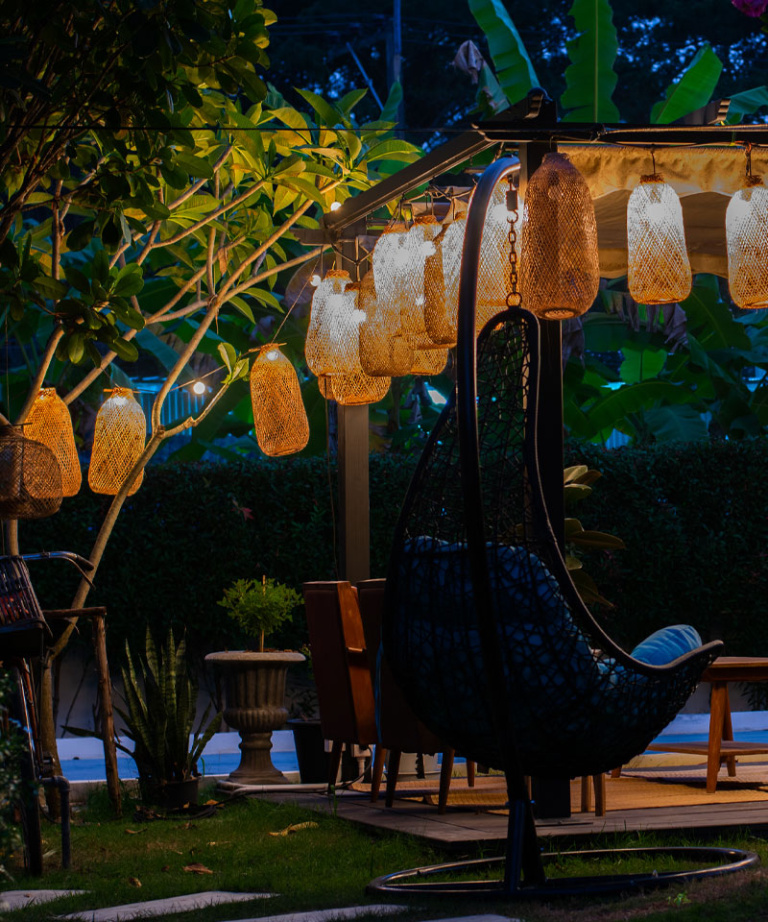 Outdoor Bamboo Garden Lighting Set - 10m Cable / 30 Basket