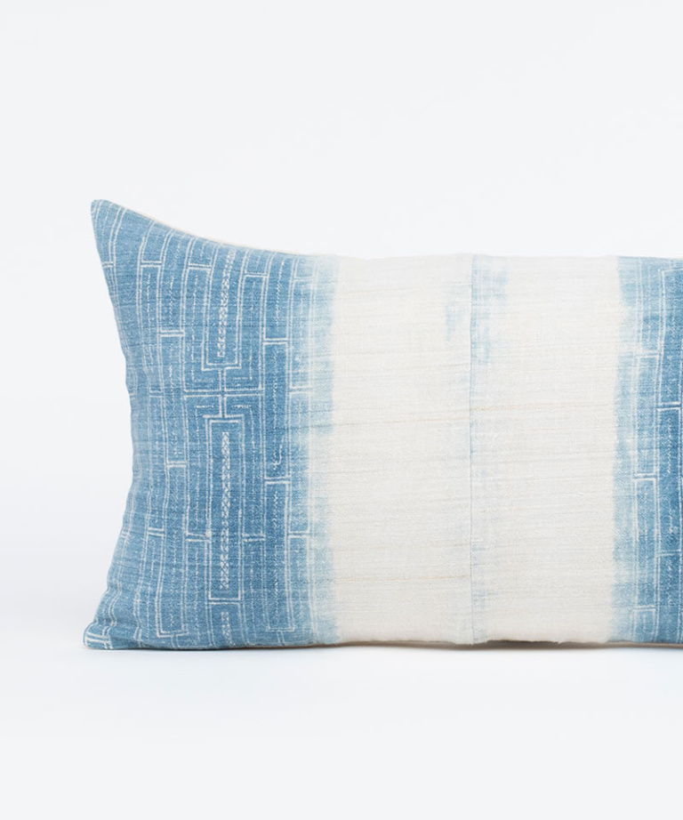 Worn Vintage Hill Tribe Indigo Hemp Textile Lumbar Cushion
