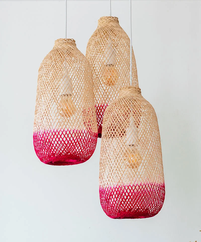 Two Tone Bamboo Pink Pendant Light Cluster Set - Lanna Passa