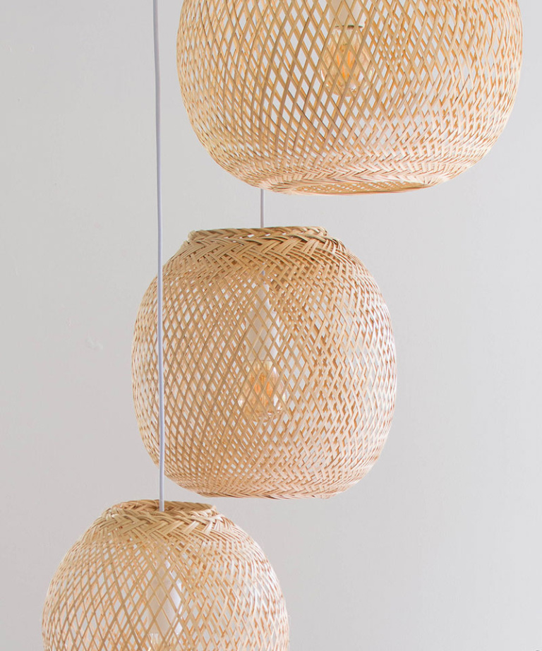 Natural Wood Sphere Orb Globe Chandelier Cluster Light Set