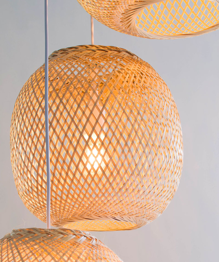 Natural Wood Sphere Orb Globe Chandelier Cluster Light Set