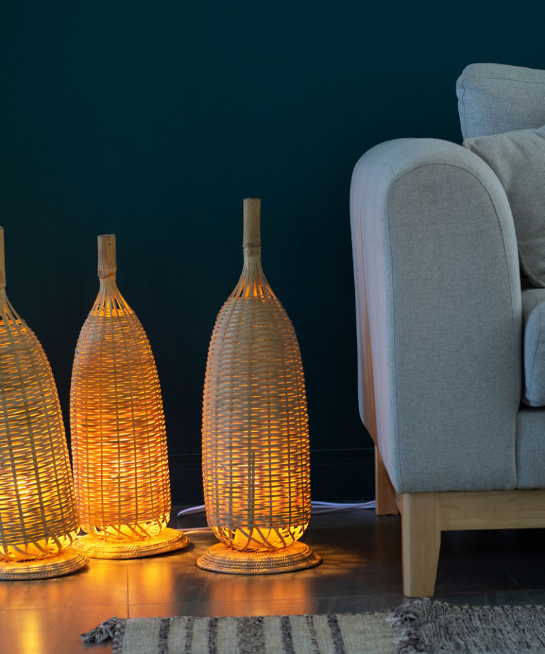Rustic Woven Standing Bamboo Floor Lantern Lamp