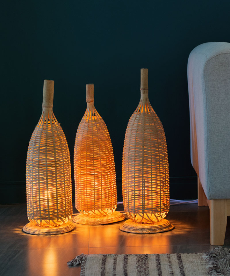 Rustic Woven Standing Bamboo Floor Lantern Lamp
