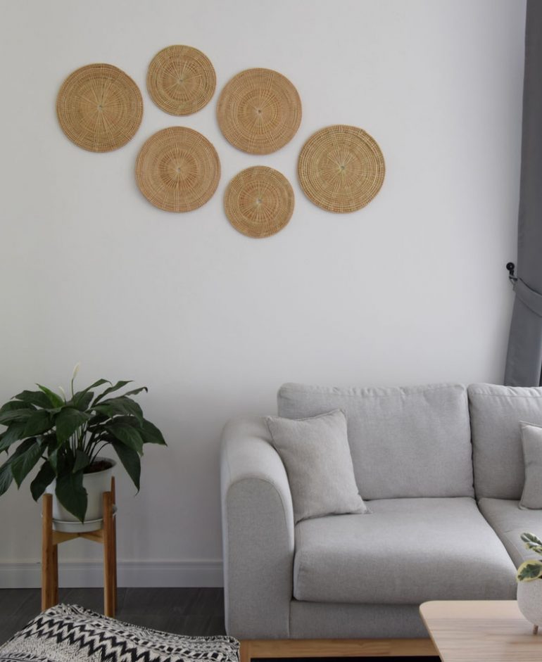 Set of 5 Handwoven Brown Rattan Bowl Wall Decor