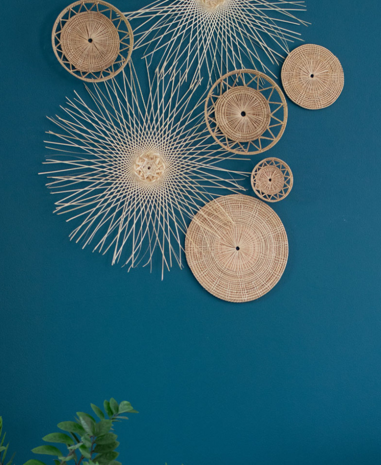 JAI - Set of 11 Handwoven Wicker Rattan Wall Art Plates