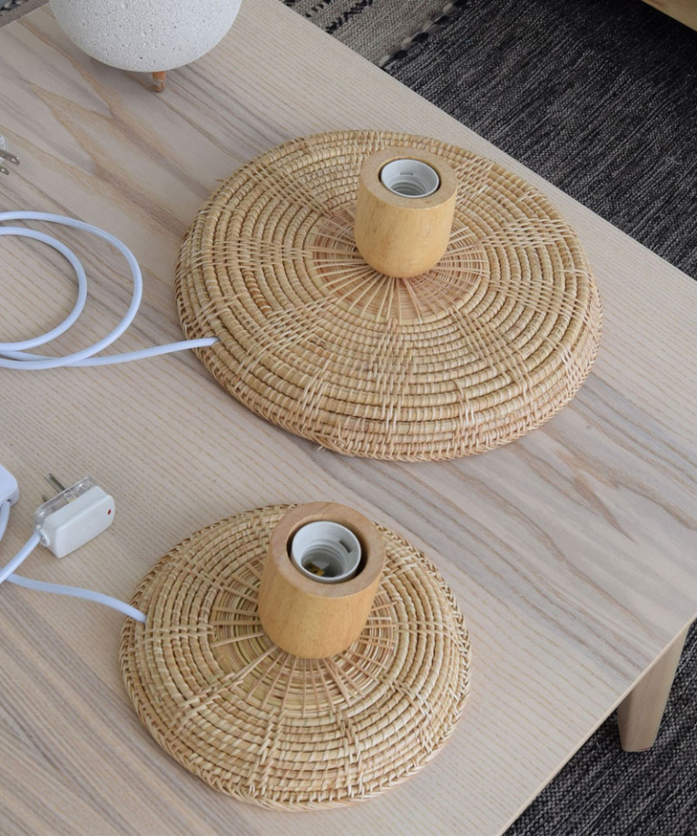 Set of 2 - Tall Cone Woven Bamboo Floor Lamp