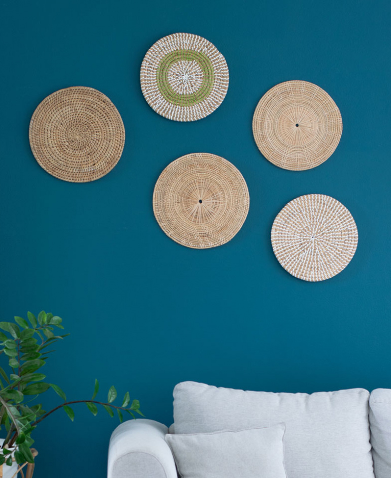 JAI - Set of 11 Handwoven Wicker Rattan Wall Art Plates