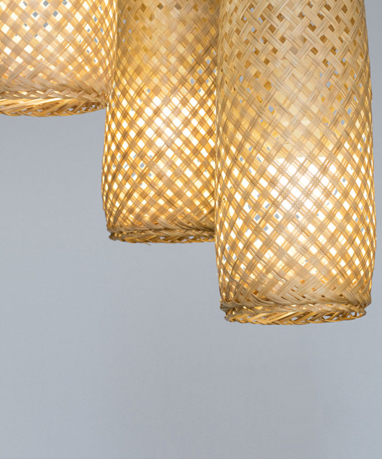 Tall Trio Bamboo Pendant Lights - Triple Cluster Canopy