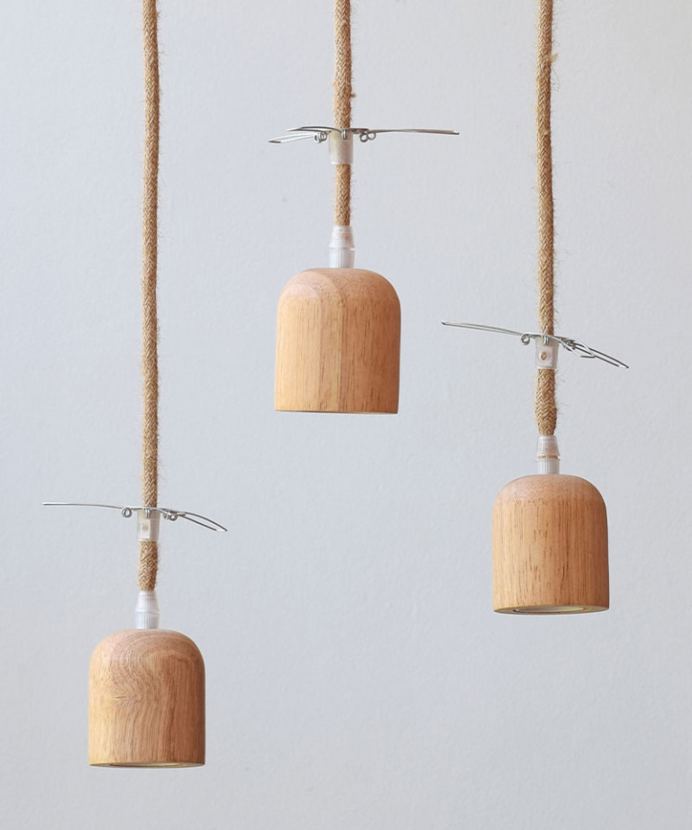 Natural Wood & Rope Light Cable Set - Ceiling Hardwired