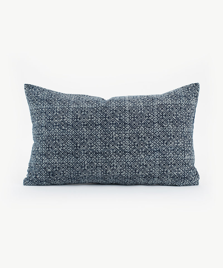 Traditional Hill Tribe Indigo Batik Throw Cushion