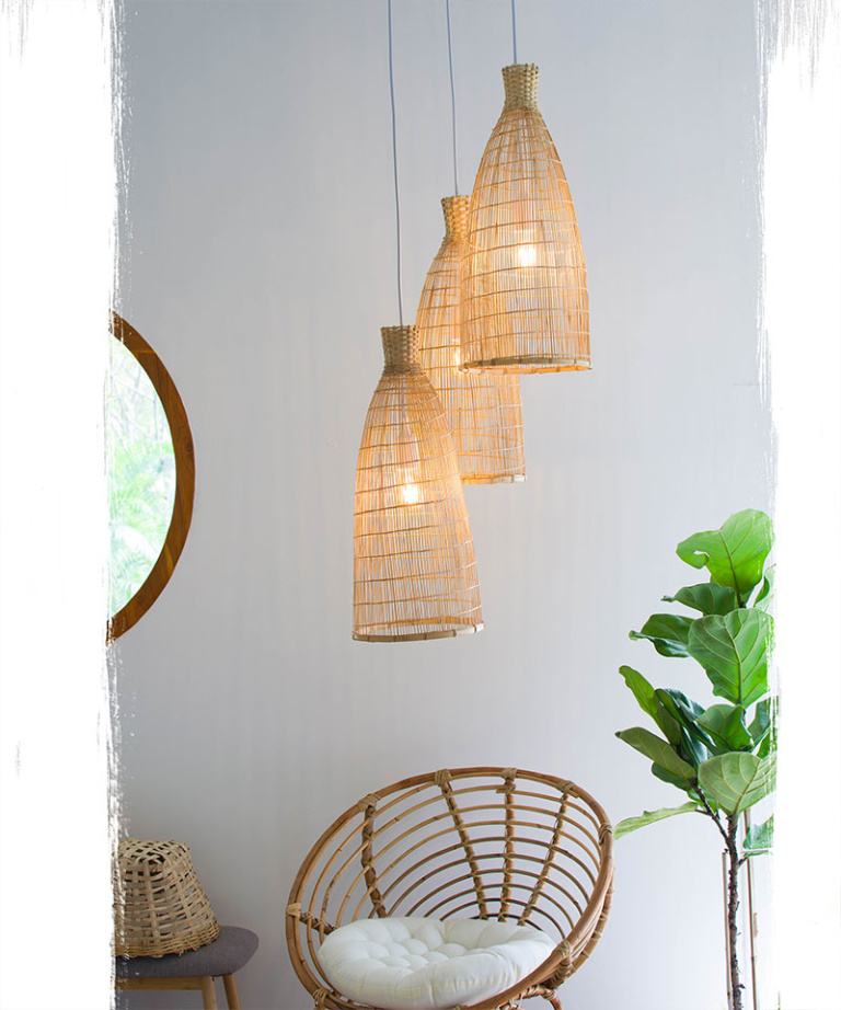 Tall Bamboo Pendant Cluster Lights - Triple Cluster Canopy