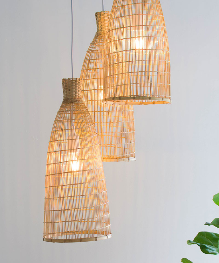 Tall Bamboo Pendant Cluster Lights - Triple Cluster Canopy
